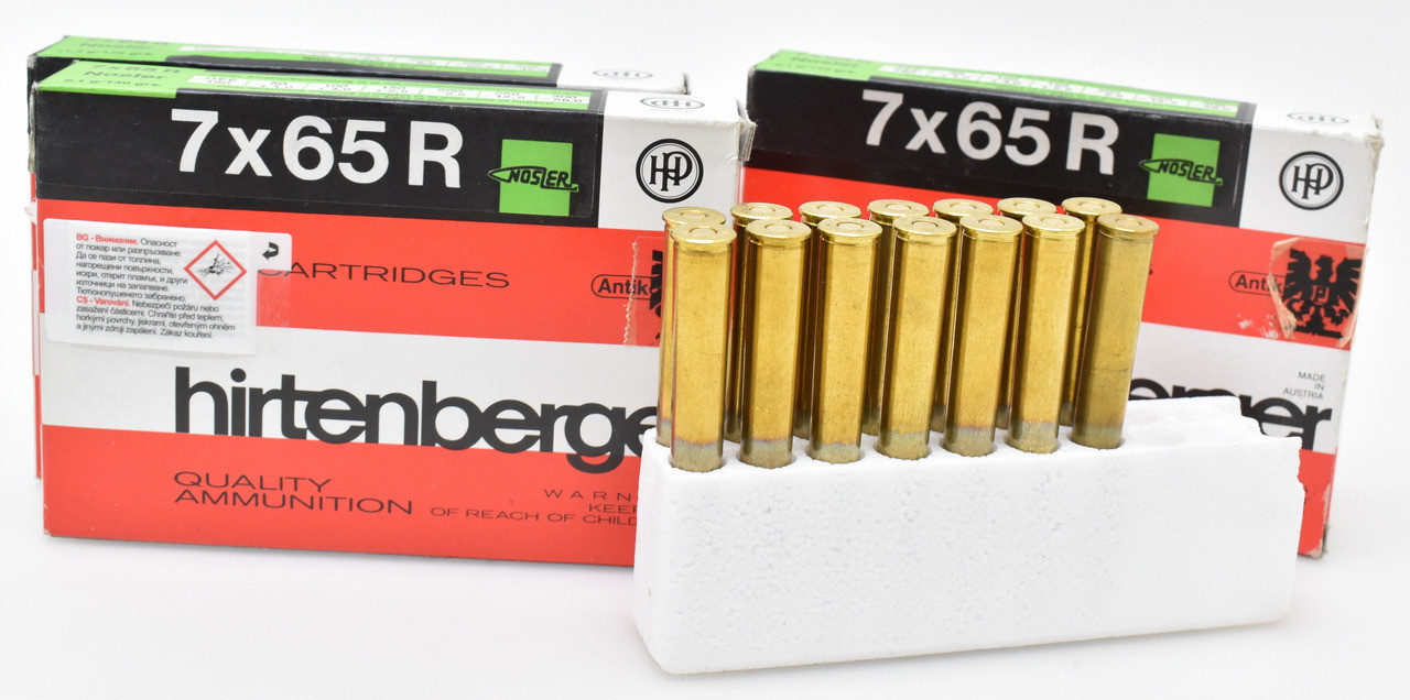 74 Hirtenberger Patronen Kaliber 7x65R Nosler Geschoss 9,1 Gramm - eGun
