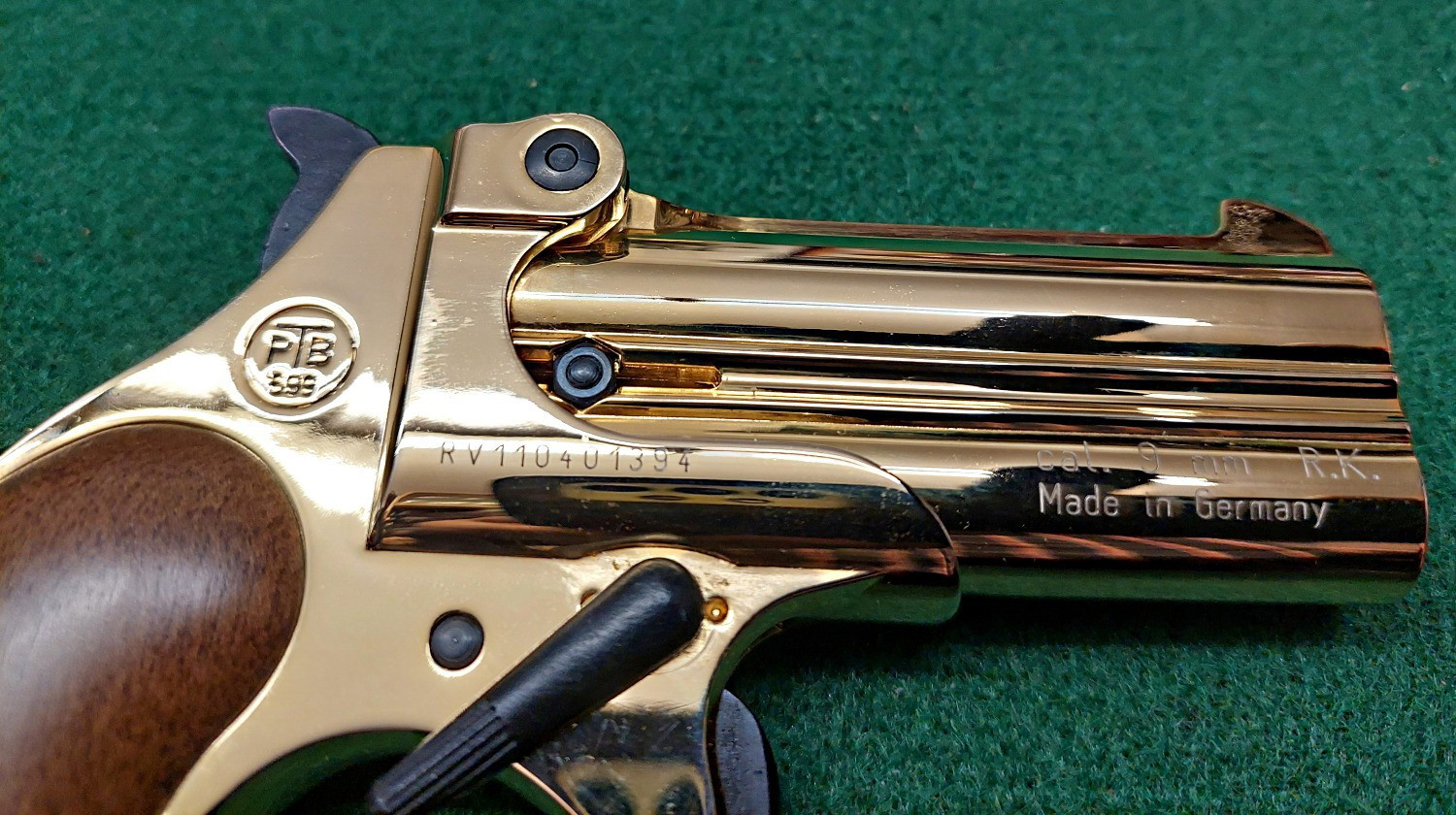 Röhm Derringer Gold Holzgriffschalen Kal.9mm K PTB 599 - eGun