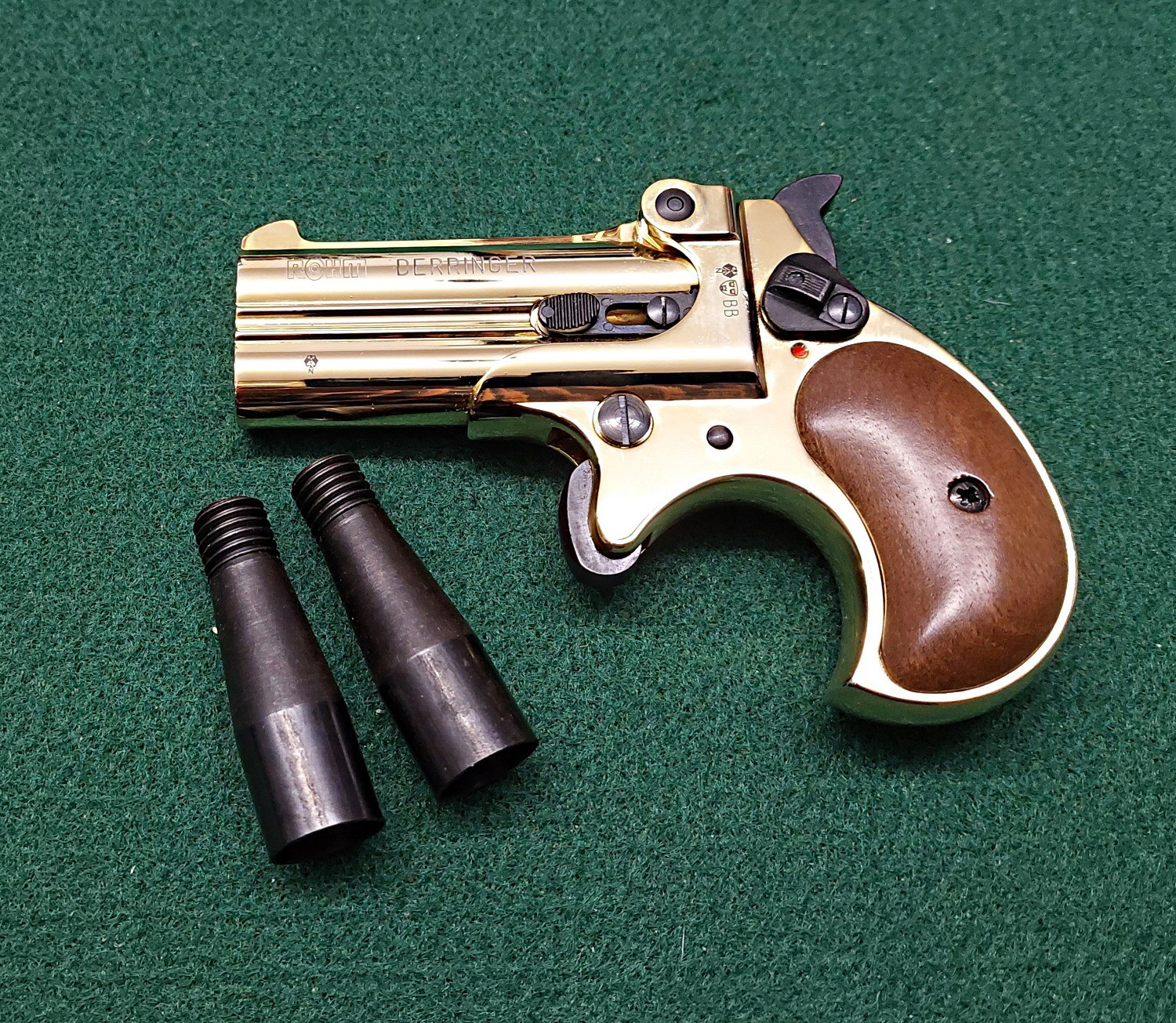 Röhm Derringer Gold Holzgriffschalen Kal.9mm K PTB 599 - eGun